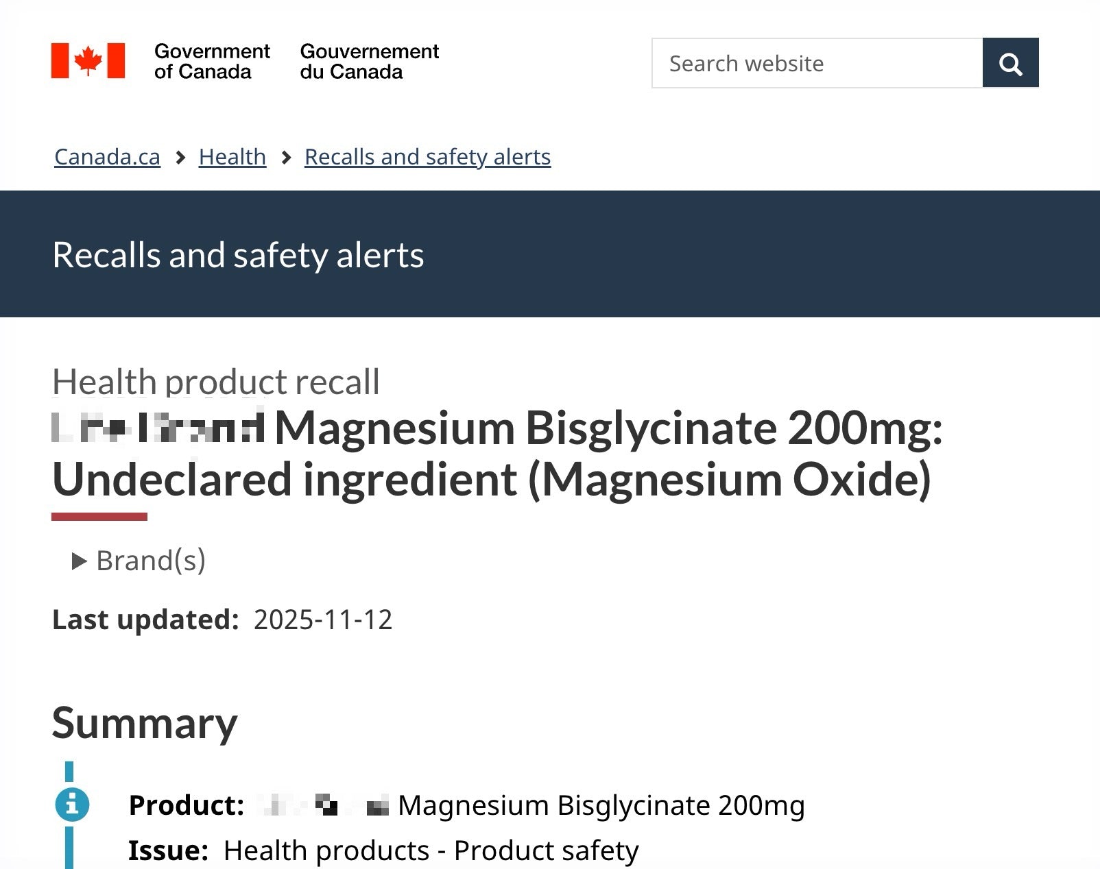 Notes: Magnesium Bisglycinate Recall – Arrow Supplements